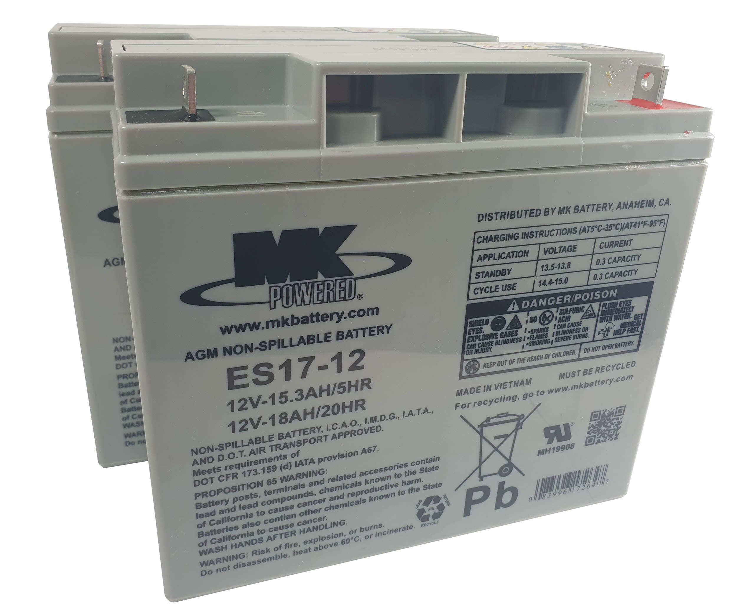 MK-ES17-12 mobility battery double pack 12v 18ah | Battery Trader