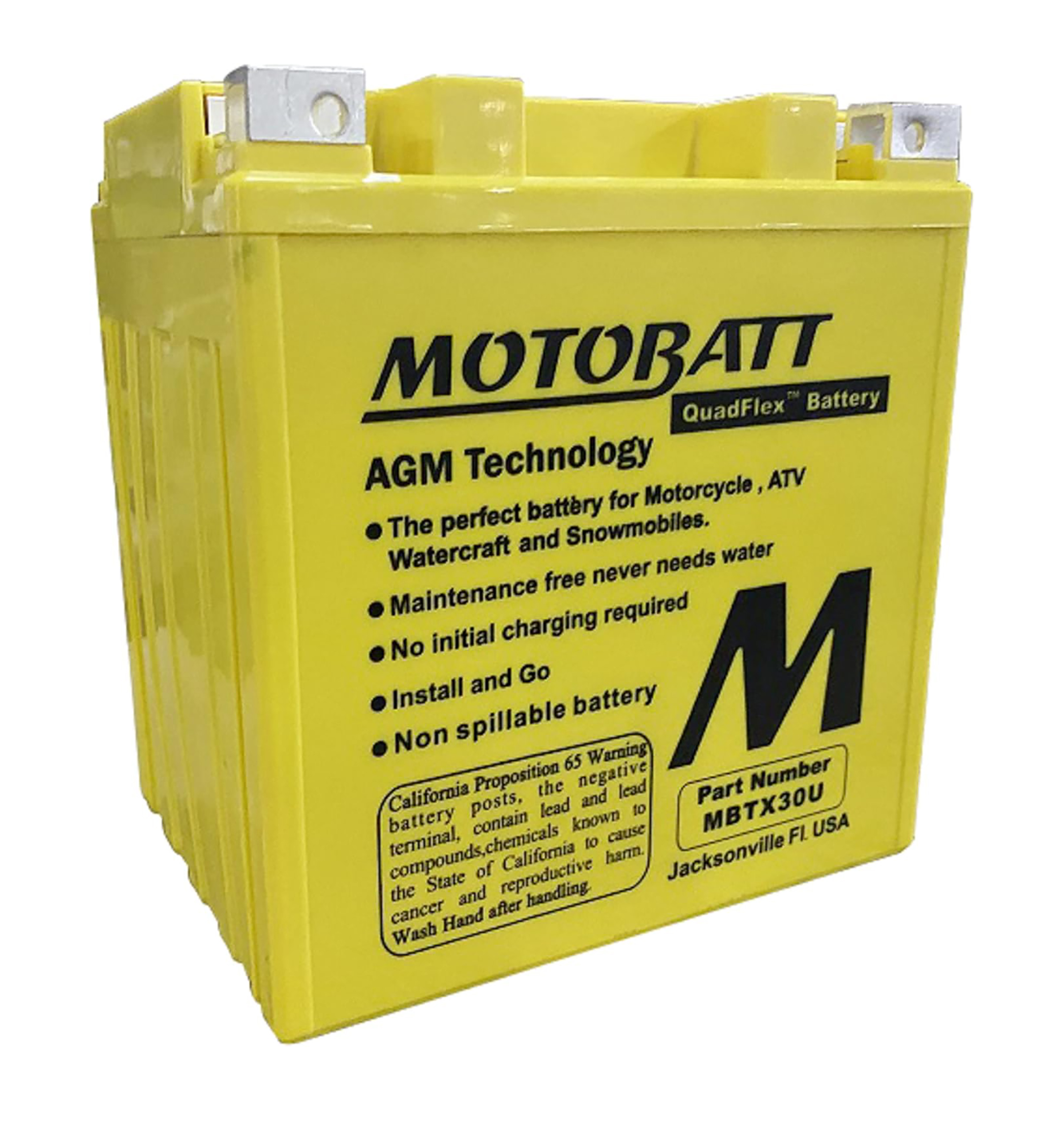 Motobatt MBTX30U battery AGM Yellow Motorcycle 32ah 385CCA | Battery Trader