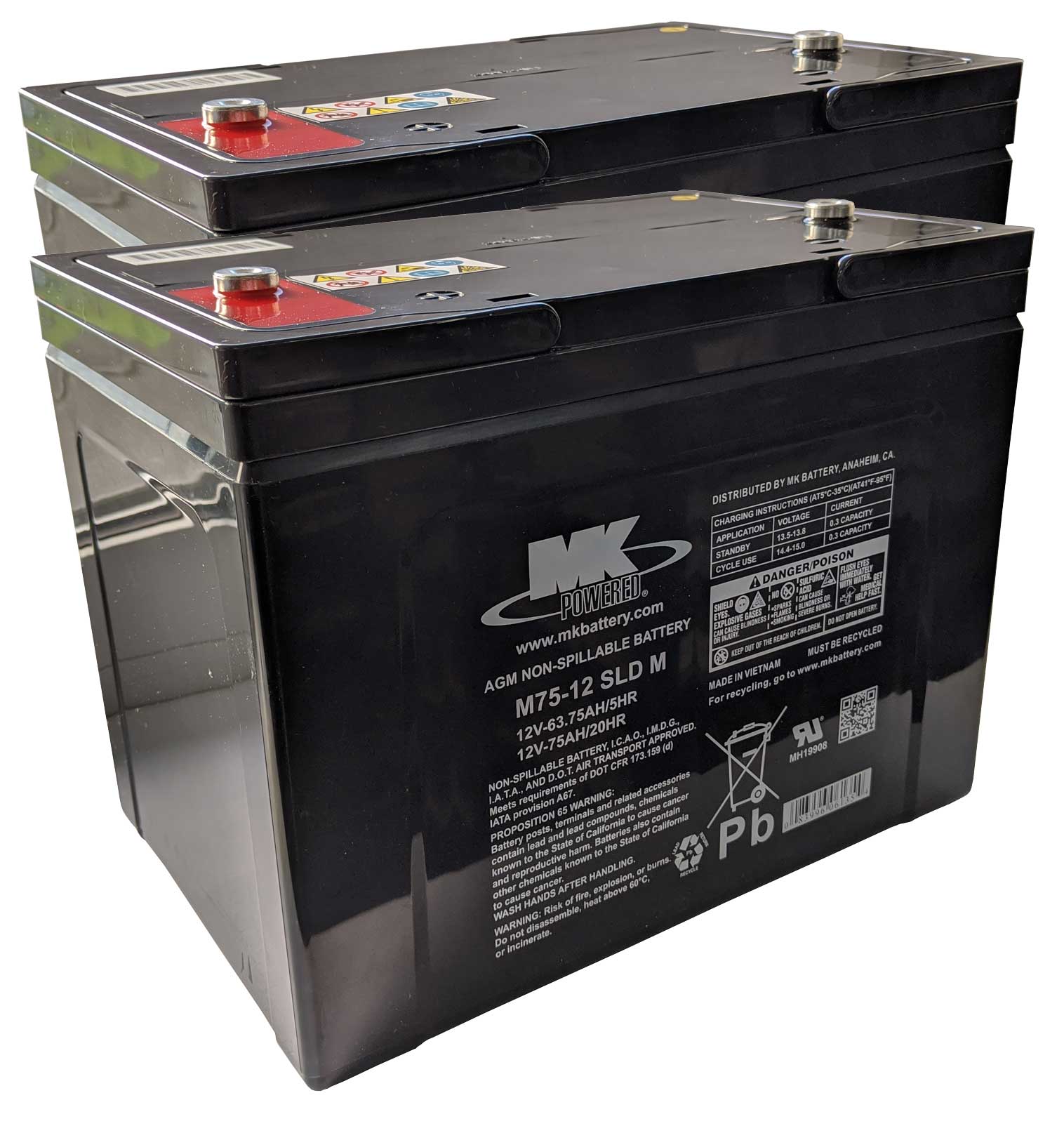 MK M75-12-SLD-M mobility scooter battery replacement x2 | Battery Trader